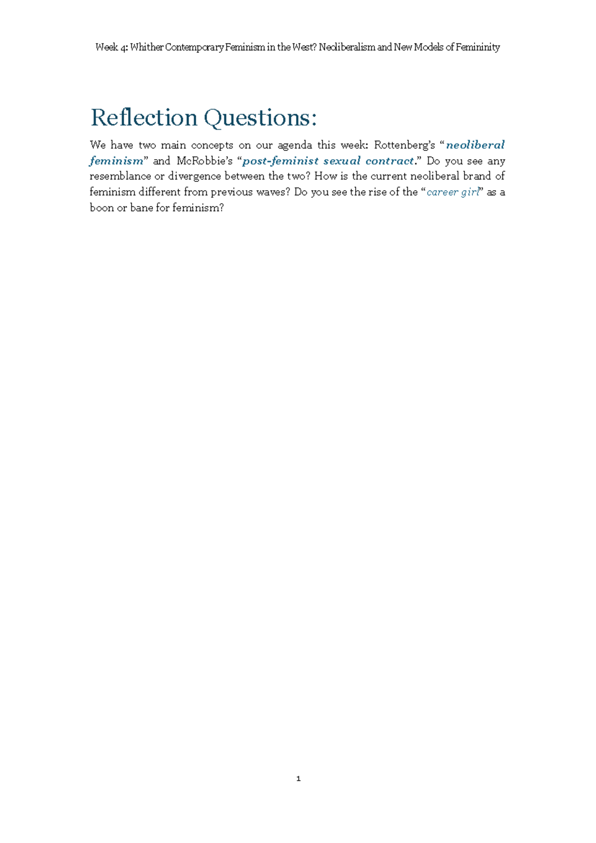 Wk4 reading notes - Reflection Questions: We have two main concepts on ...