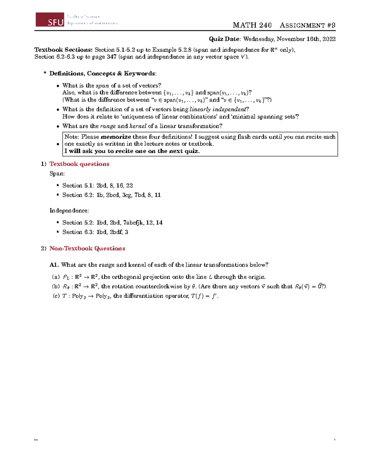 240a9-D100 - wwwwwwww - MATH 240 ASSIGNMENT Quiz Date: Wednesday ...