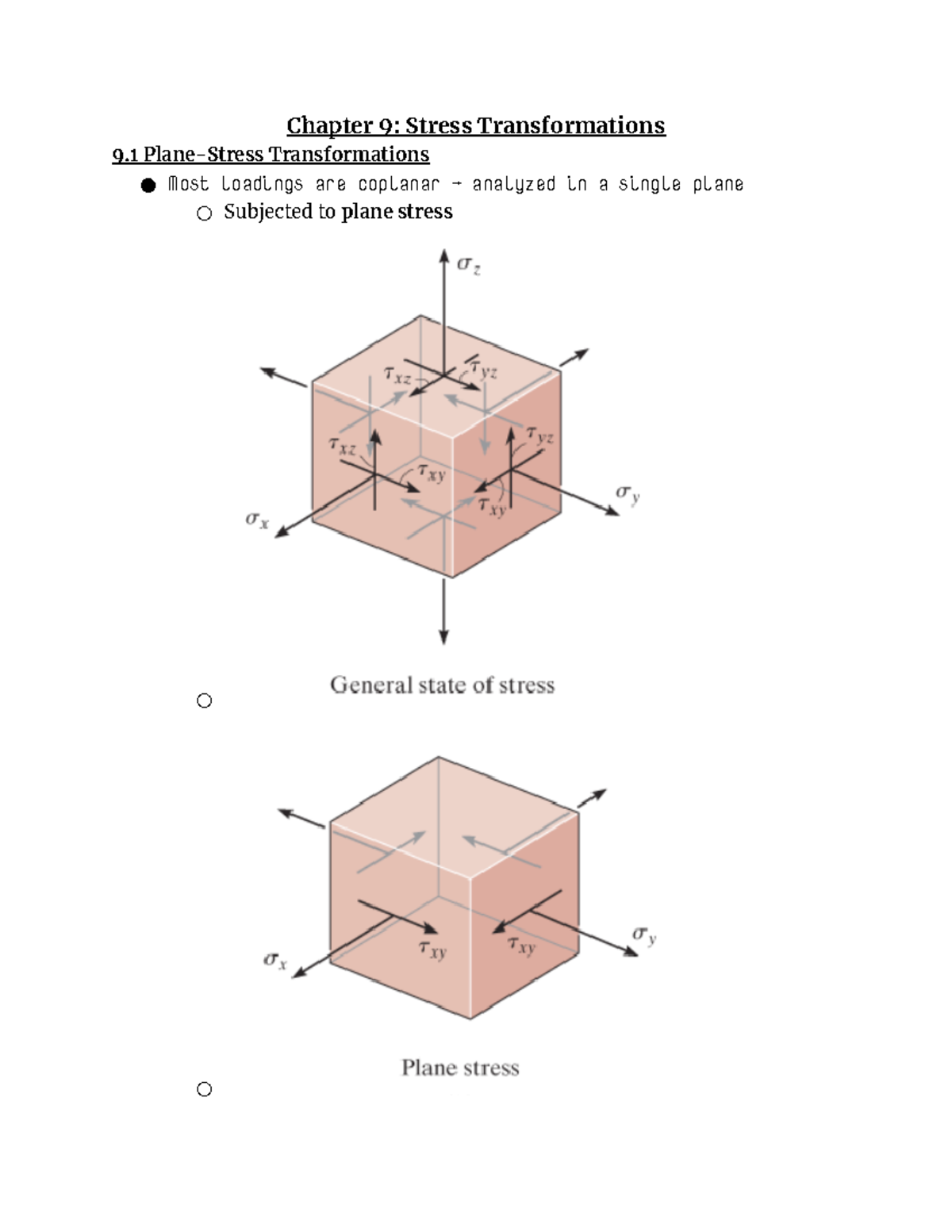 Chapter 9 Stress Transformations - Chapter 9: Stress Transformations 9 Plane-Stress ...