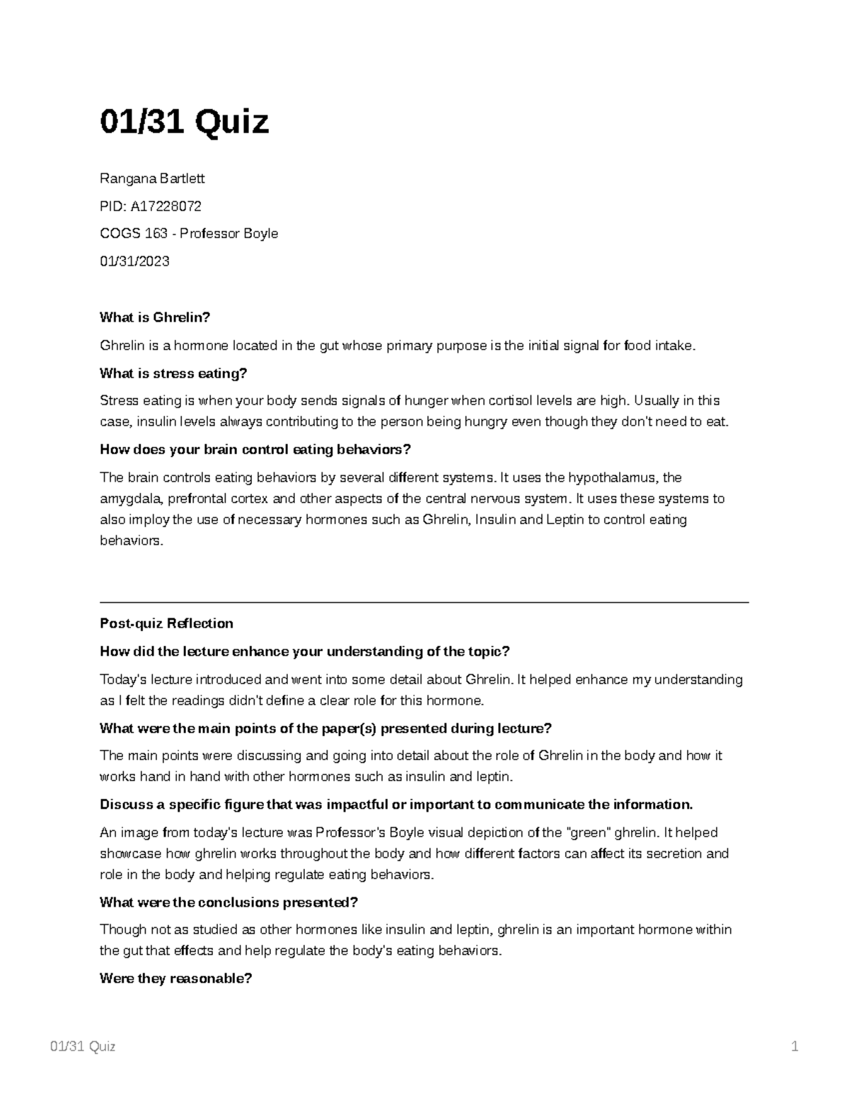 Week4 Tues Quiz - Weekly Quiz based on required reading - 01/31 Quiz 1 ...