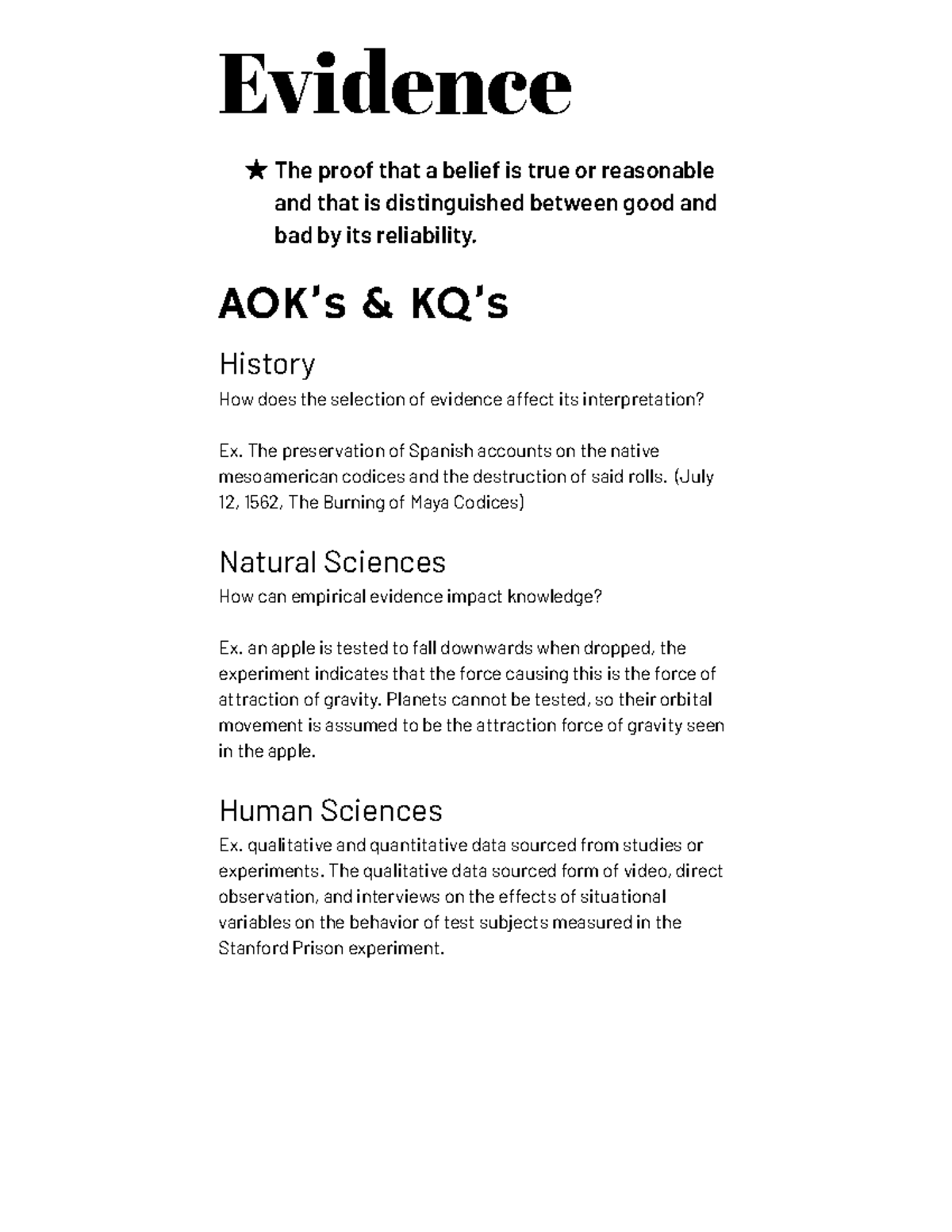 TOK Concepts - Google Docs - Evidence ★ The proof that a belief is true ...
