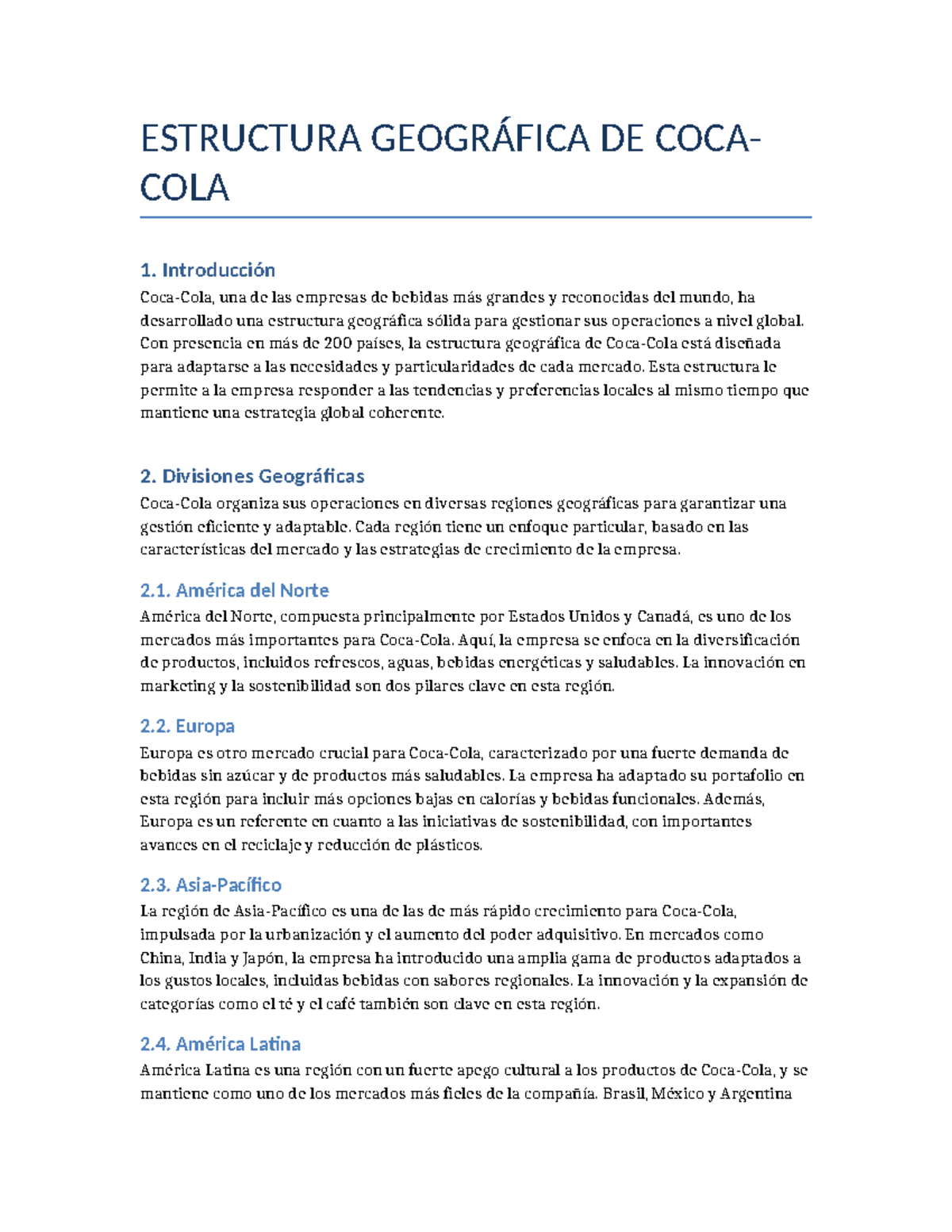 Estructura Geografica Coca Cola - ESTRUCTURA GEOGRÁFICA DE COCA- COLA 1 ...