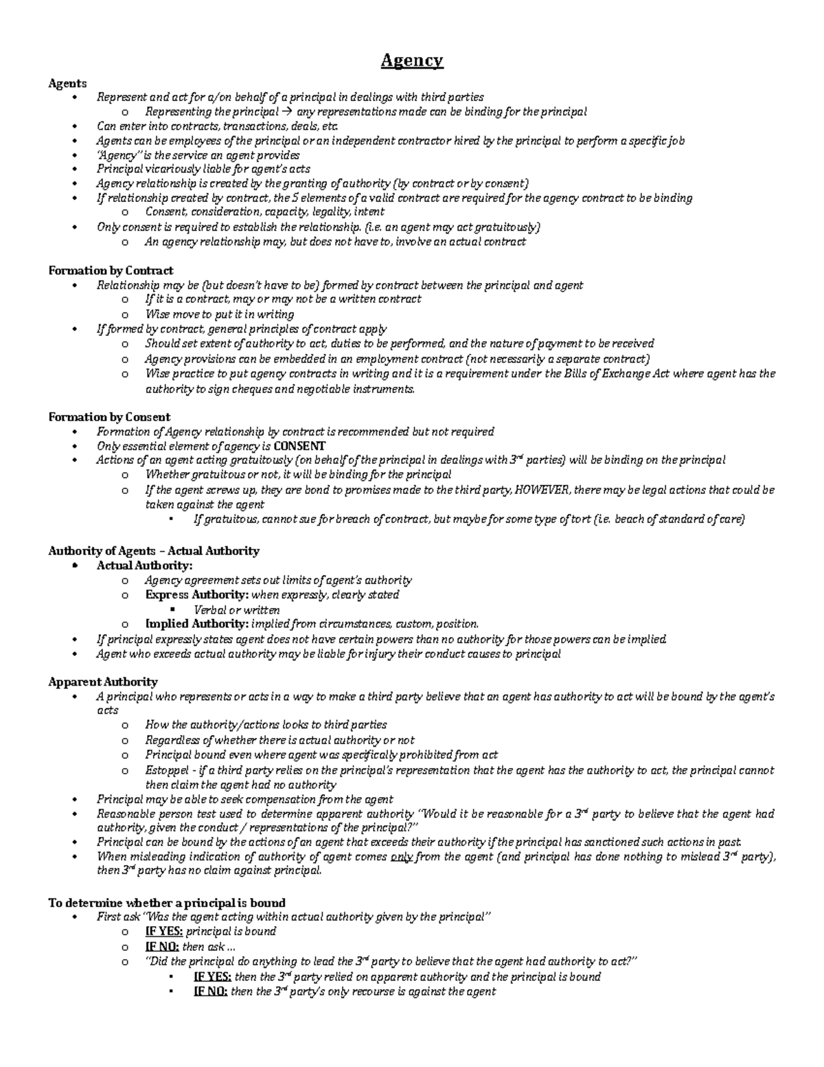 Agency Agents: Roles Authority and Duties - Studocu