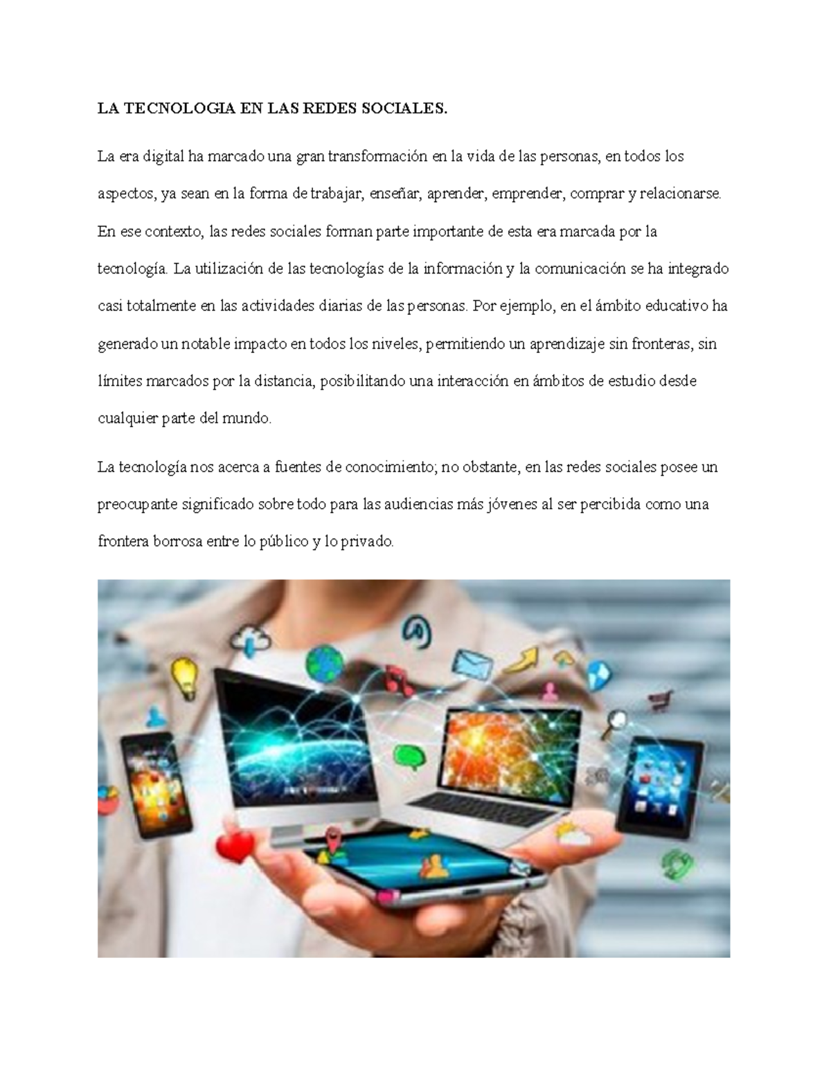 Tecnologia Y Redes Sociales - LA TECNOLOGIA EN LAS REDES SOCIALES. La ...