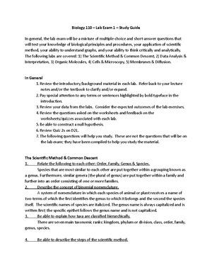 BIO Lab Exam 2 Study Guide - Biology 110 – Lab Exam 2 – Study Guide In general, Lab Exam 2 will ...