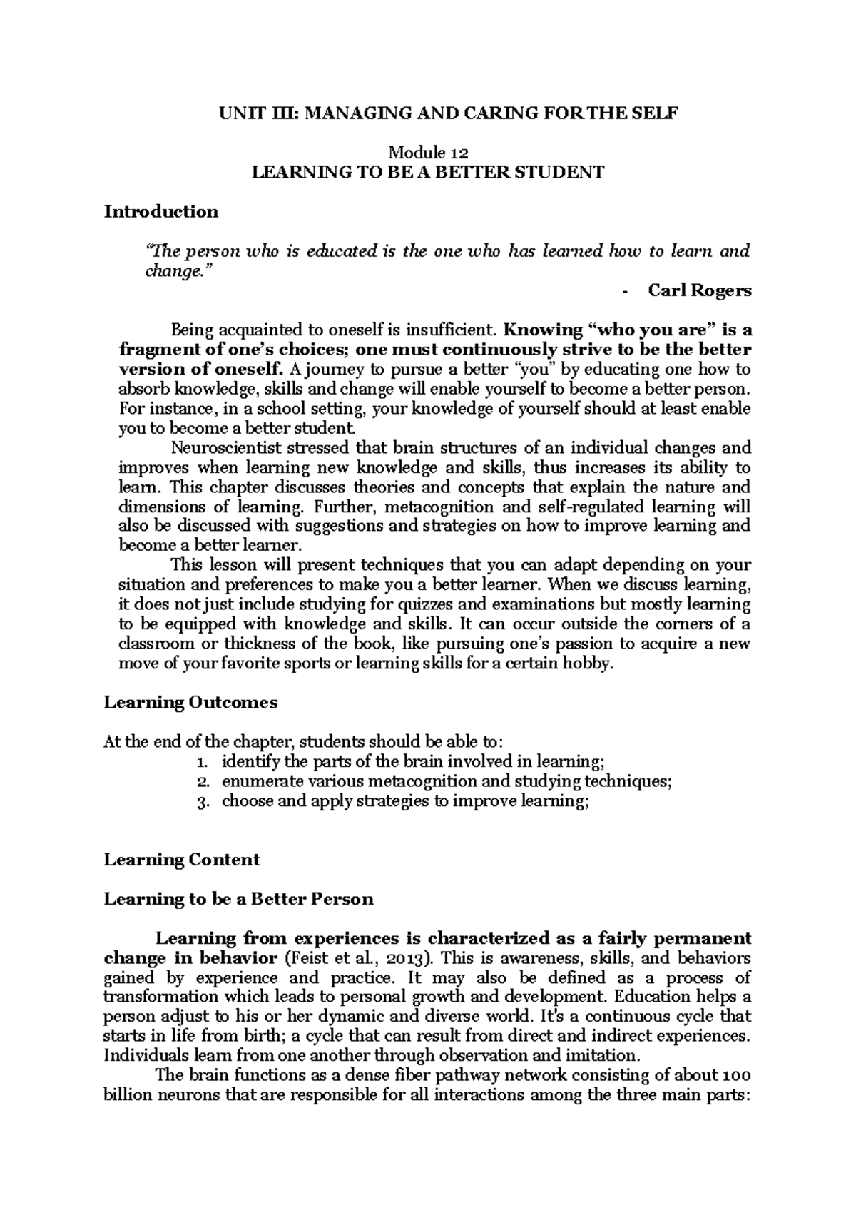Chapter 12. Learning to be a Better Students - UNIT III: MANAGING AND ...