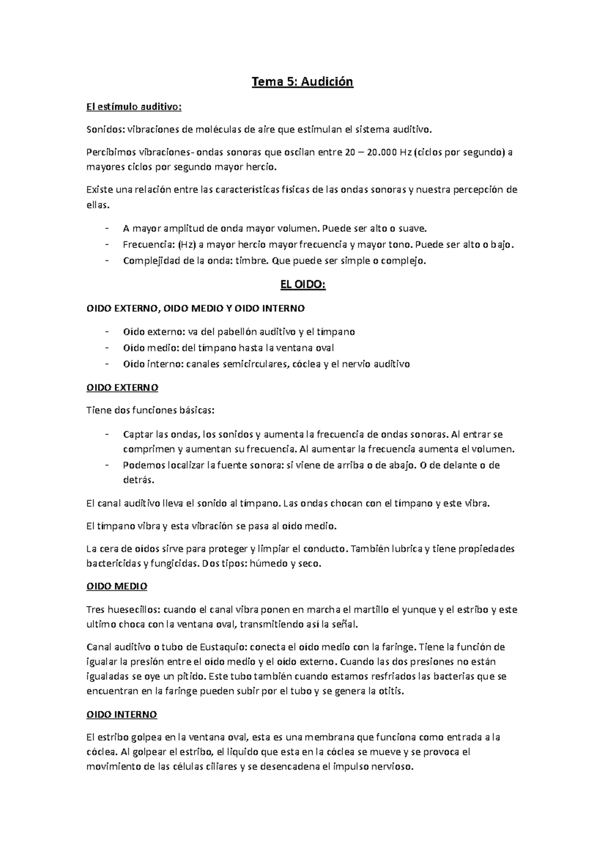 Tema 5 - Psicología Fisiológica - Tema 5: Audición El estímulo auditivo ...