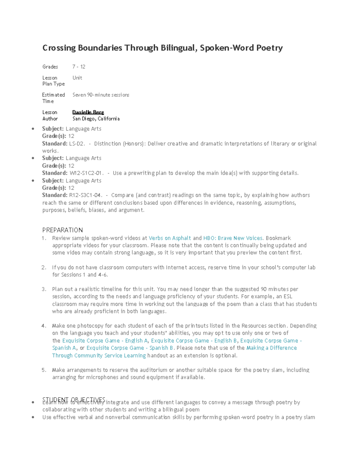 JOT2 Crossing Boundaries - Lesson Plan - Crossing Boundaries Through ...