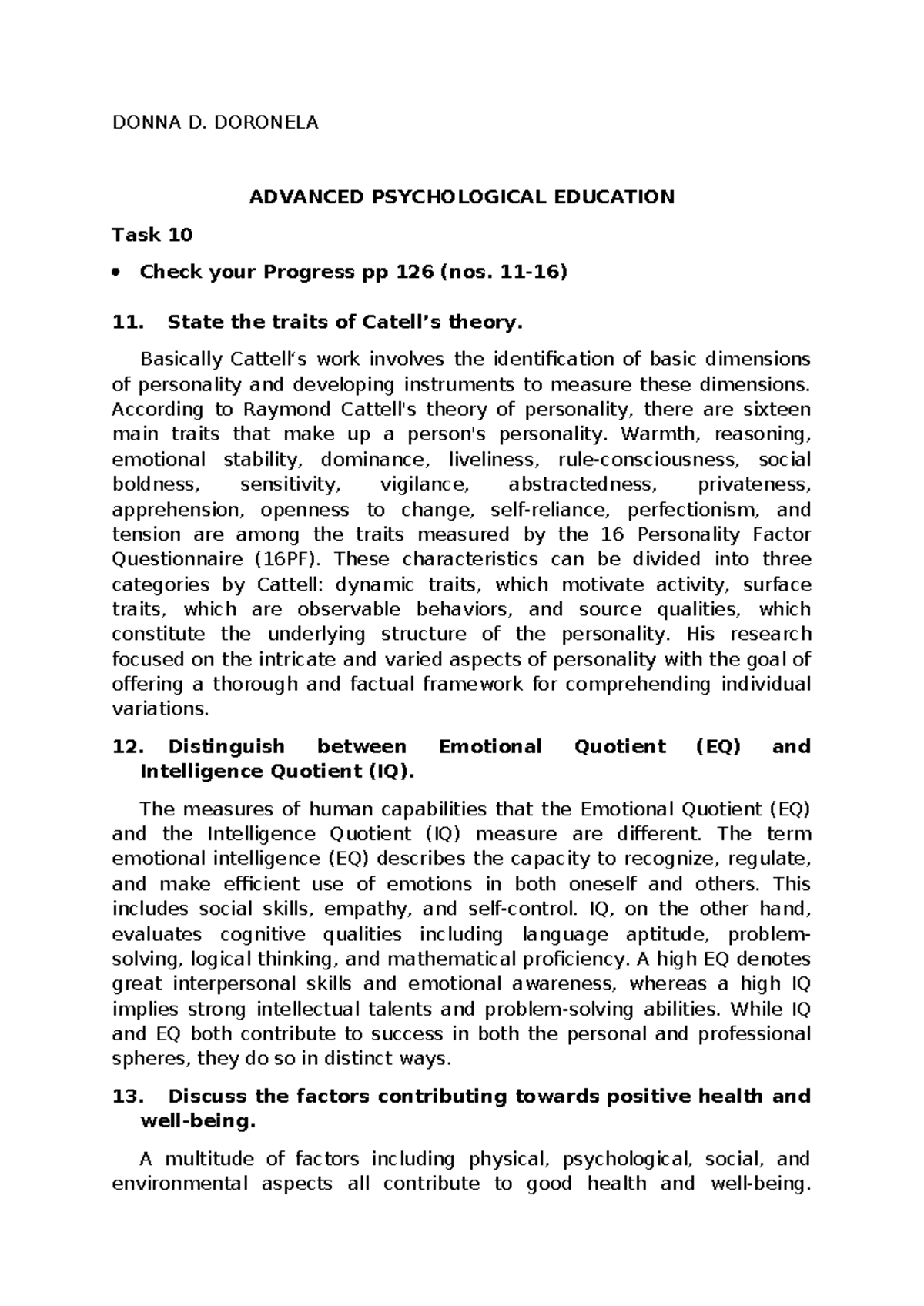 Task 10 - ssaass - DONNA D. DORONELA ADVANCED PSYCHOLOGICAL EDUCATION ...