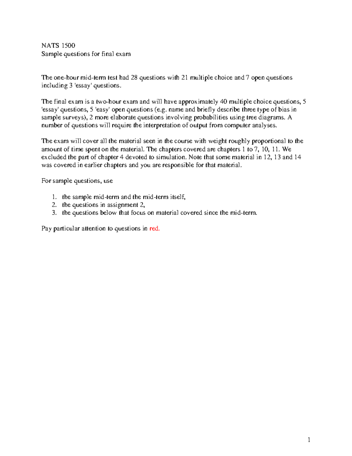 Final 9 11 January 2013, questions and answers - NATS 1500 Sample ...