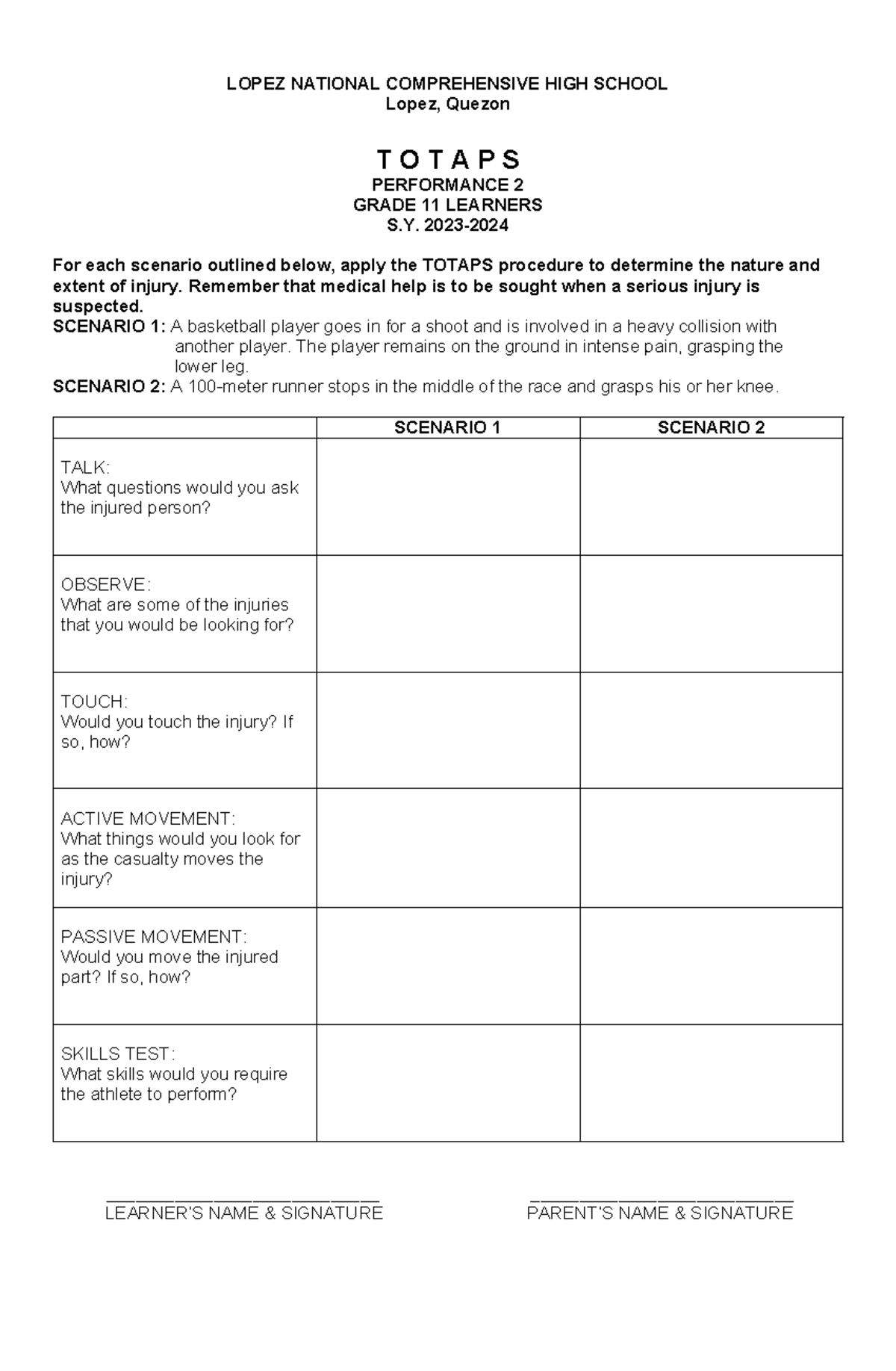 Performance 2- Activity- Template - LOPEZ NATIONAL COMPREHENSIVE HIGH ...