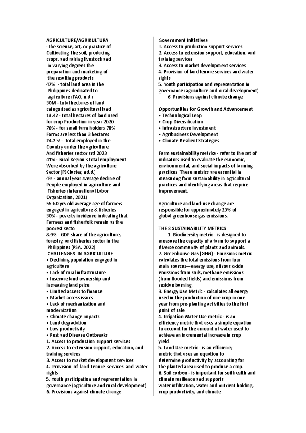 AGRI- Reviewer - Sustainable Agriculture 1 - AGRICULTURE/AGRIKULTURA ...