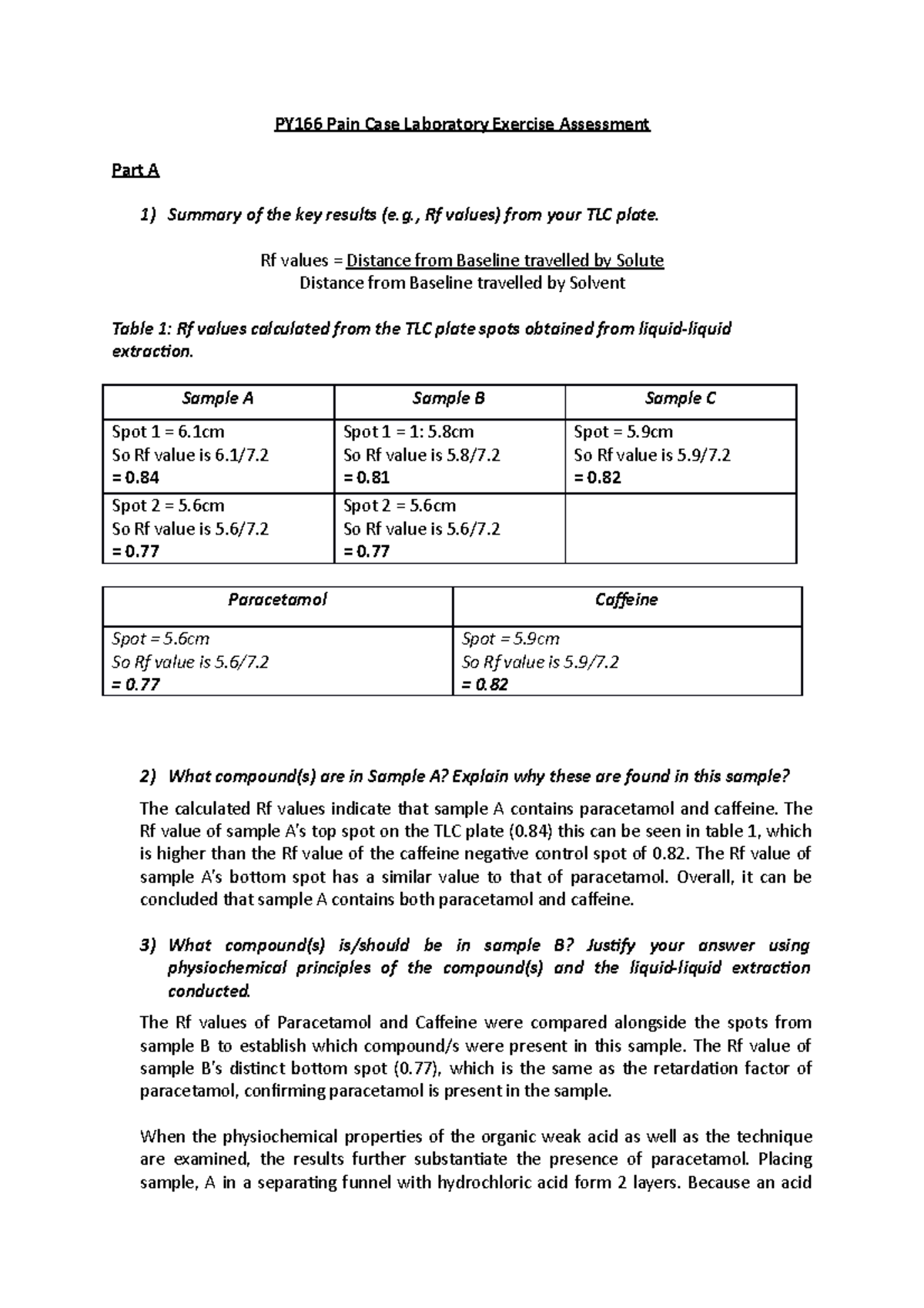 PY166 Pain Case Laboratory Exercise Assessment - , Rf values) from your ...