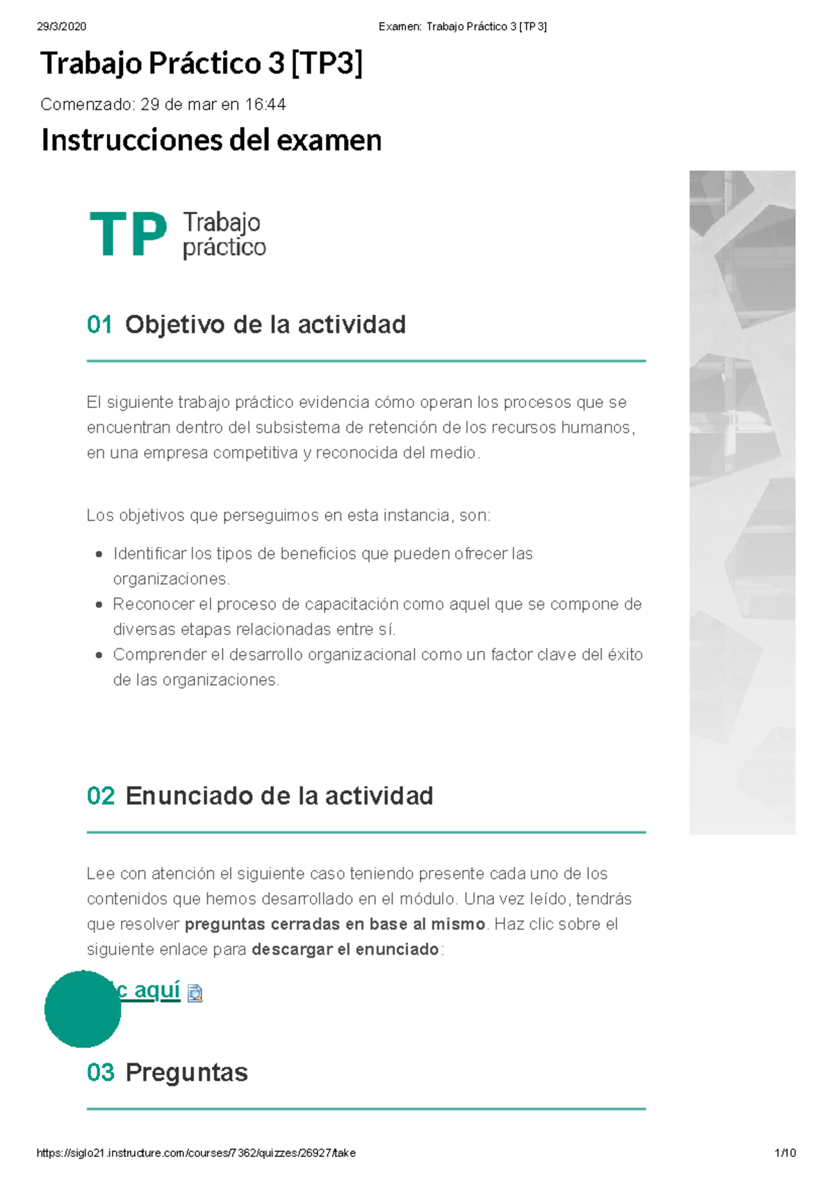 TP3 73,33% - TP3 73,33% Realizado - Trabajo Práctico 3 [TP3] Comenzado: 29 de mar en 16: - Studocu