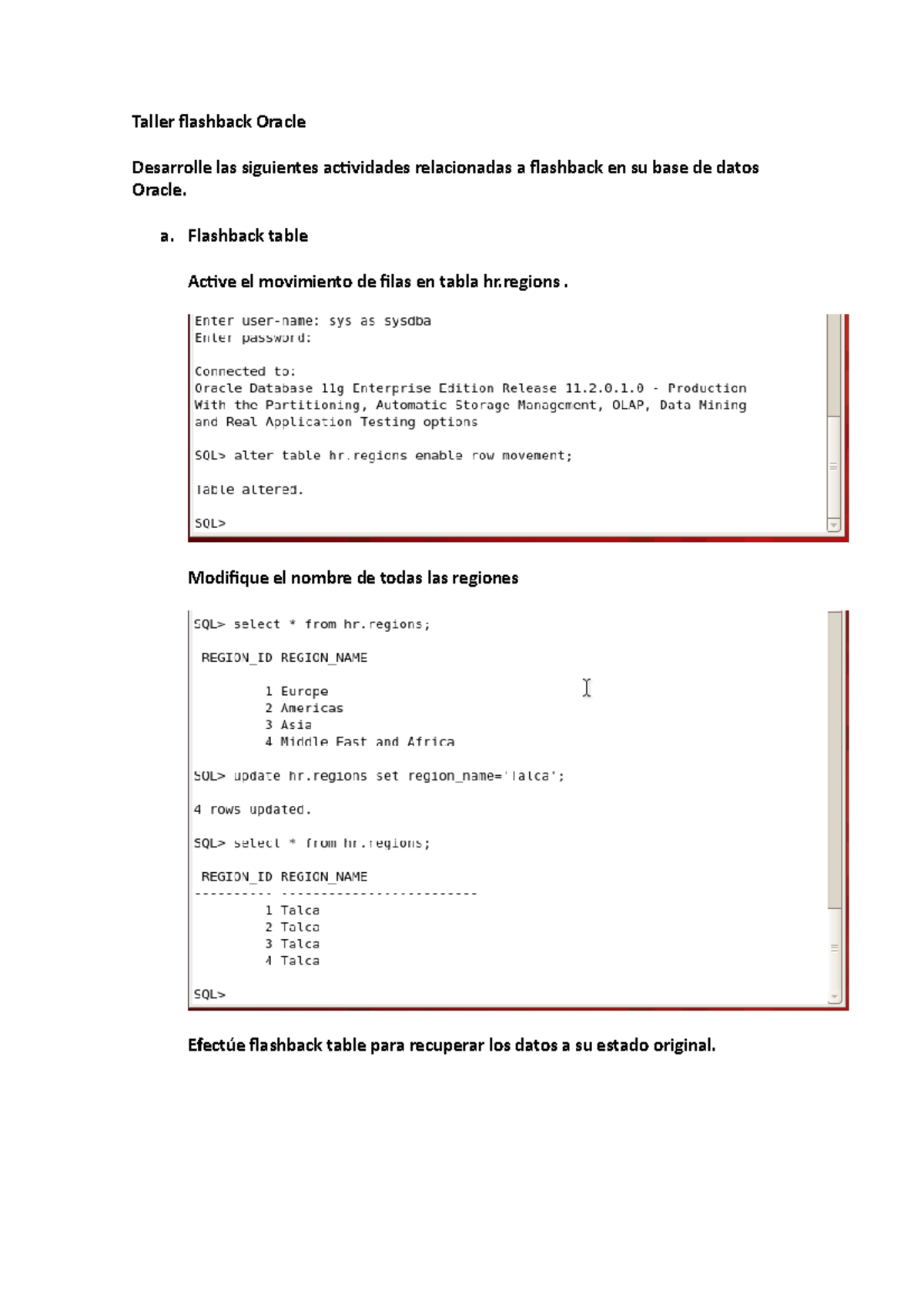 Taller flashback Oracle - Taller de base de datos - Taller flashback ...