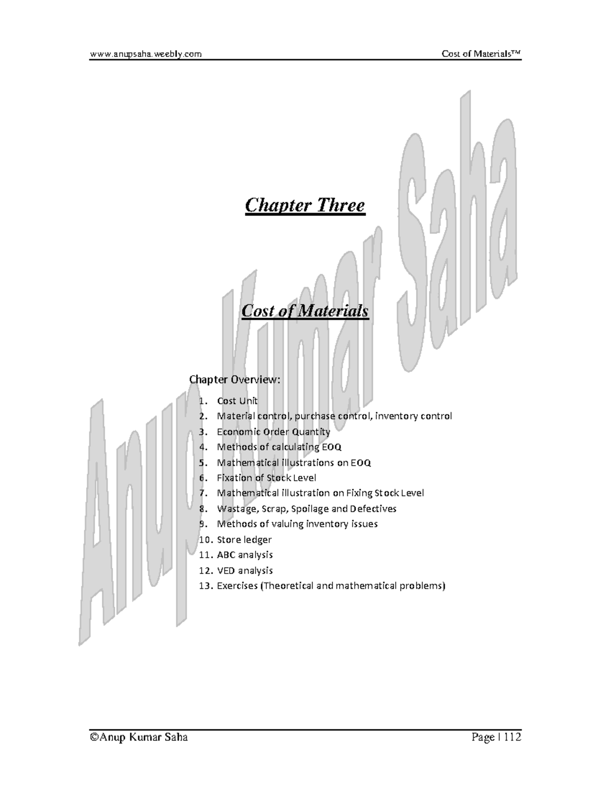 Chapter # 03 Materials - Excellent note - Chapter Three Cost of ...