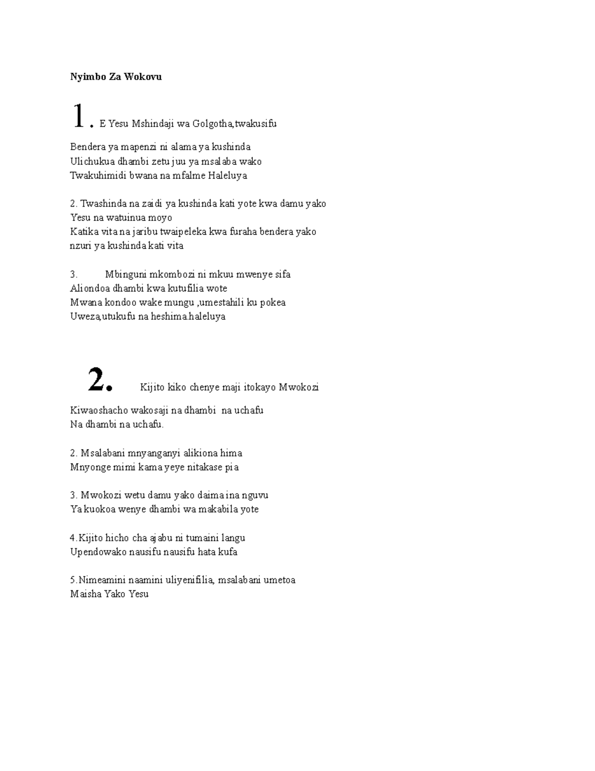 Nyimbo za Wokovu - Nyimbo Za Wokovu 1. E Yesu Mshindaji wa Golgotha ...