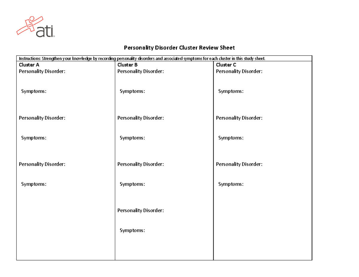 Engage MH l14 personality disorder cluster review - Personality ...