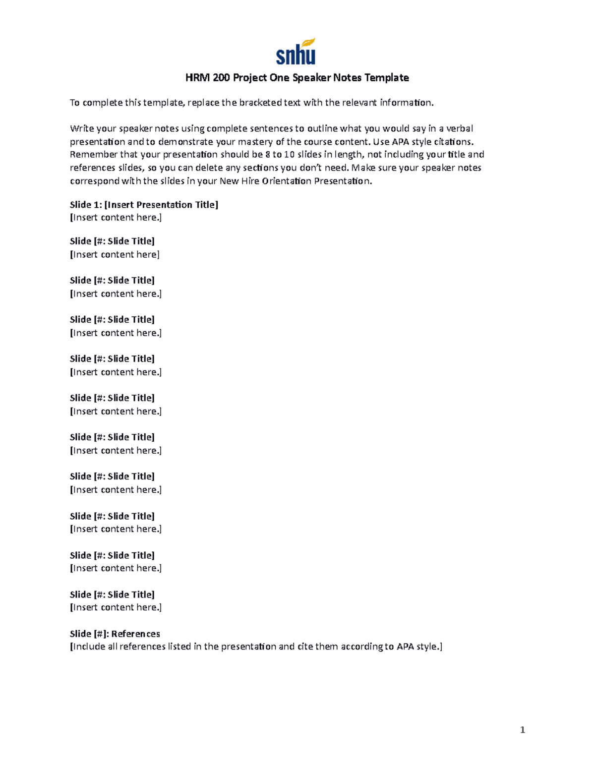 HRM 200 Project One Speaker Notes Template - Write your speaker notes ...