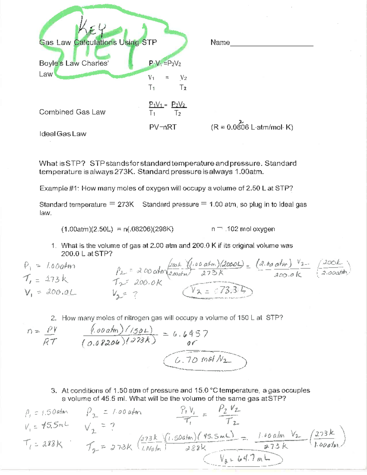Gas Law calculations using STP key - Senior high - Studocu