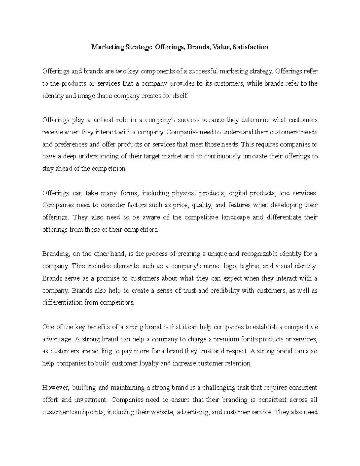 Marketing Strategy Offerings, Brands, Value, Satisfaction - Offerings ...