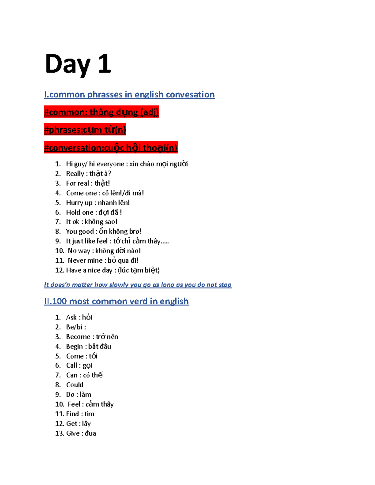 English - aaaa - Day 1 I phrasses in english convesation #common: thông ...
