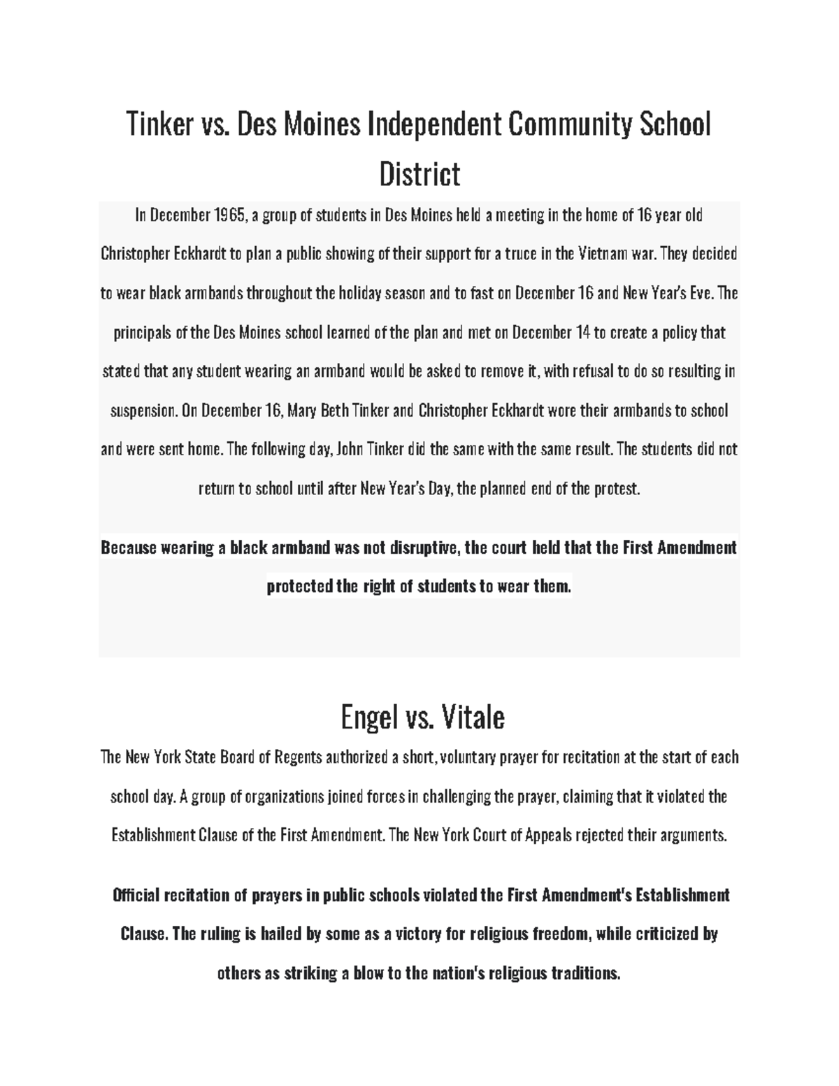 Courts and Civil Liberties Project - Tinker vs. Des Moines Independent ...