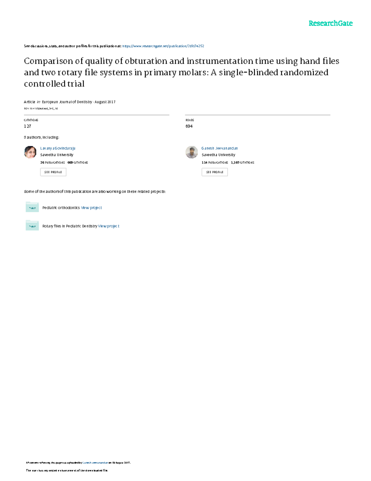 2 Comparison Of Quality Of Obturation And Instrumentation Time Using Hand Files And Two Rotary