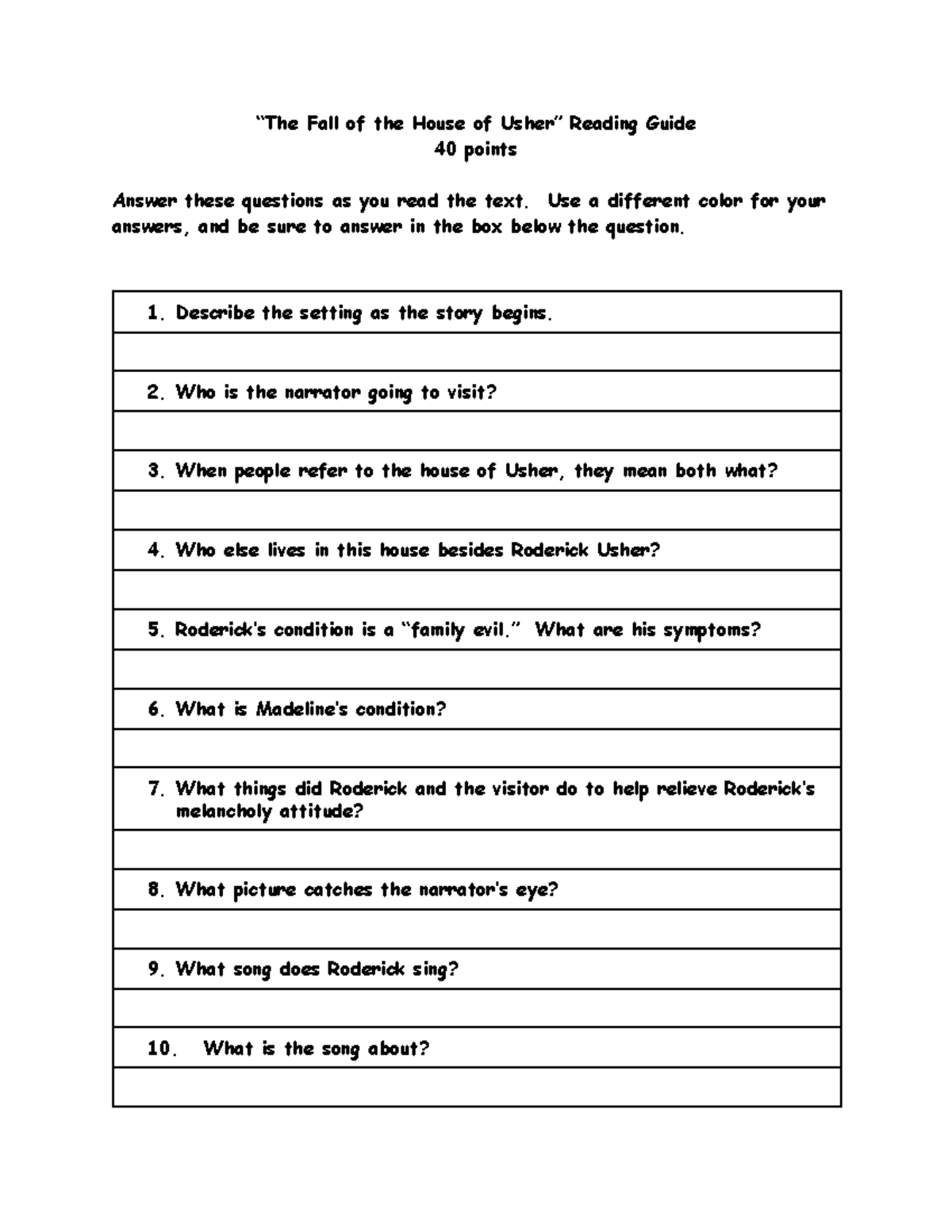 Rashid 2k19 - “The Fall of the House of Usher” Reading Guide - “The ...