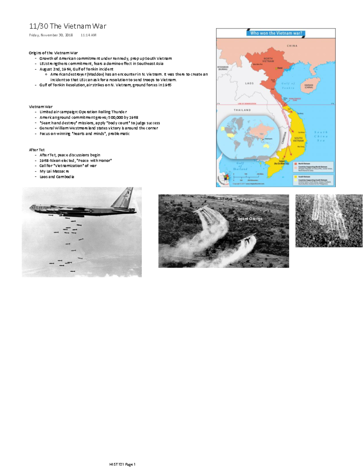 The Vietnam War - Lecture notes 26 - Growth of American commitment ...