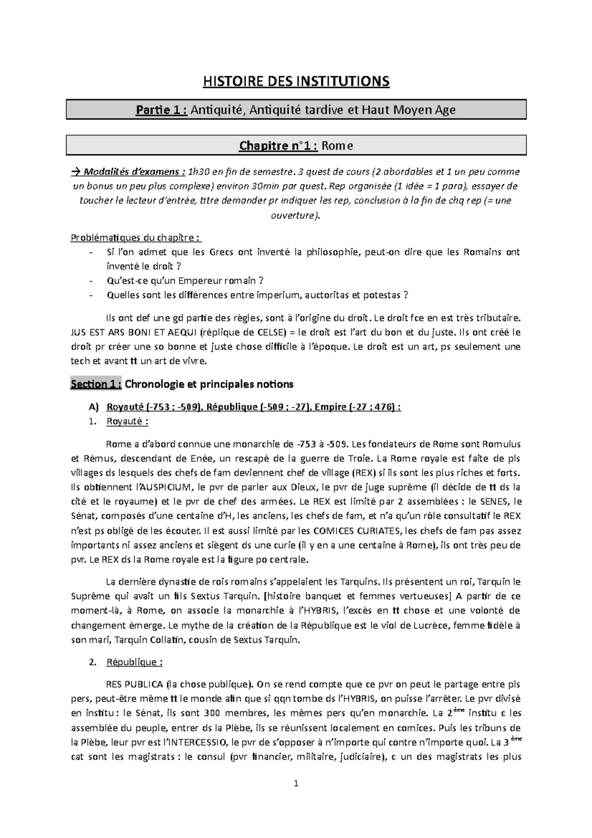 Chapitre n°1 - Rome - Cours complet - HISTOIRE DES INSTITUTIONS Partie ...