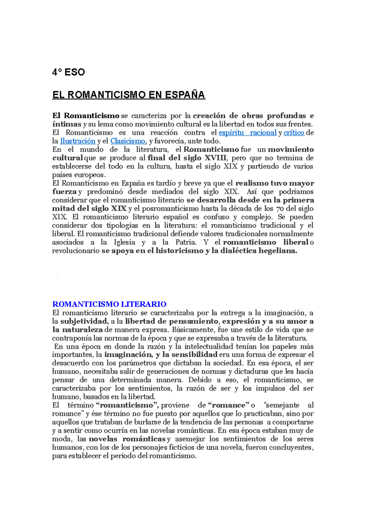EL Romanticismo EN España - 4º ESO EL ROMANTICISMO EN ESPAÑA El ...