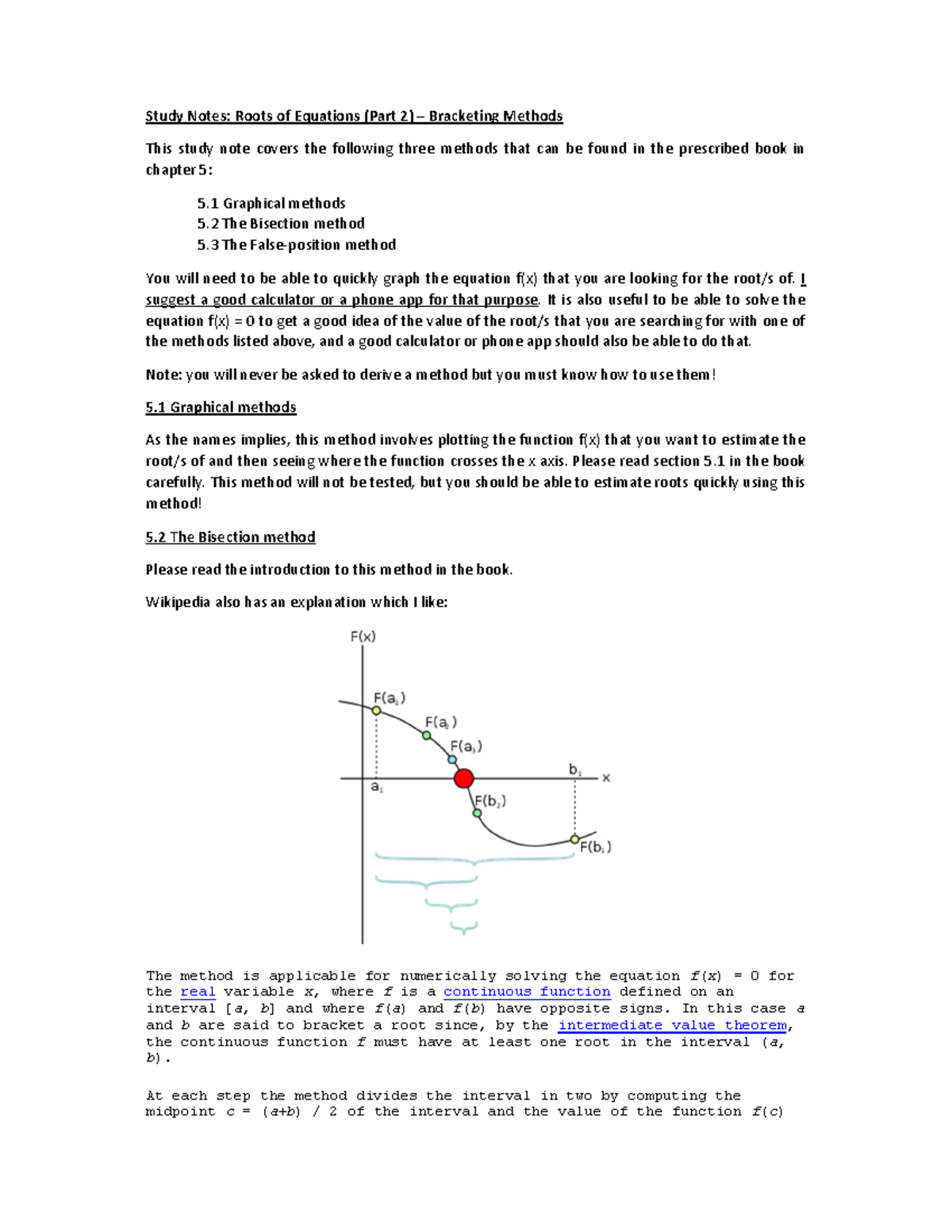 Study Notes Roots of Equations - Bracketing Methods - Study Notes ...