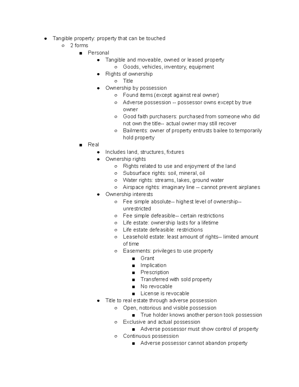 Chapter 23 - NOTES! - Tangible property: property that can be touched 2 ...