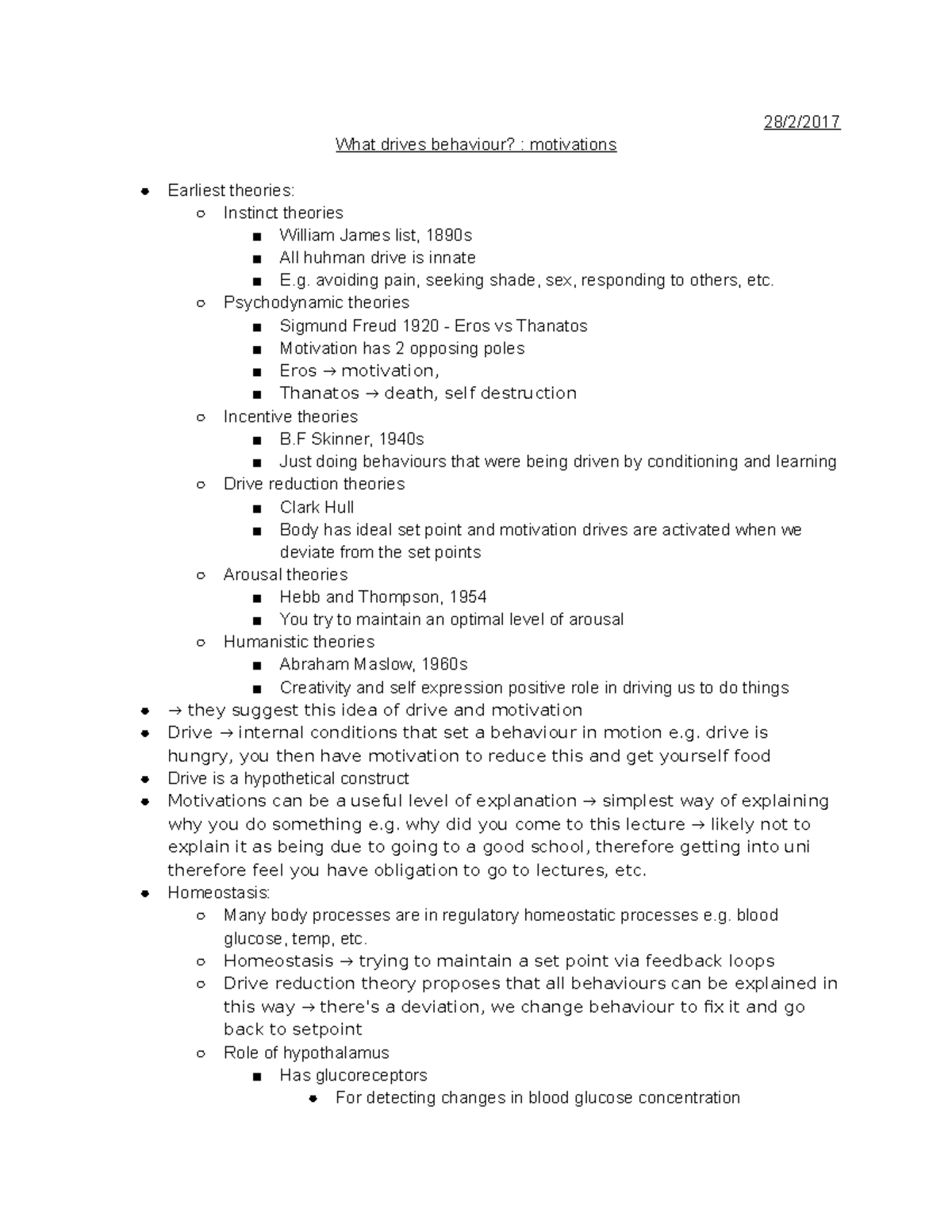 7. What drives behaviour I) motivations and II) emotions - 28/2/ What ...