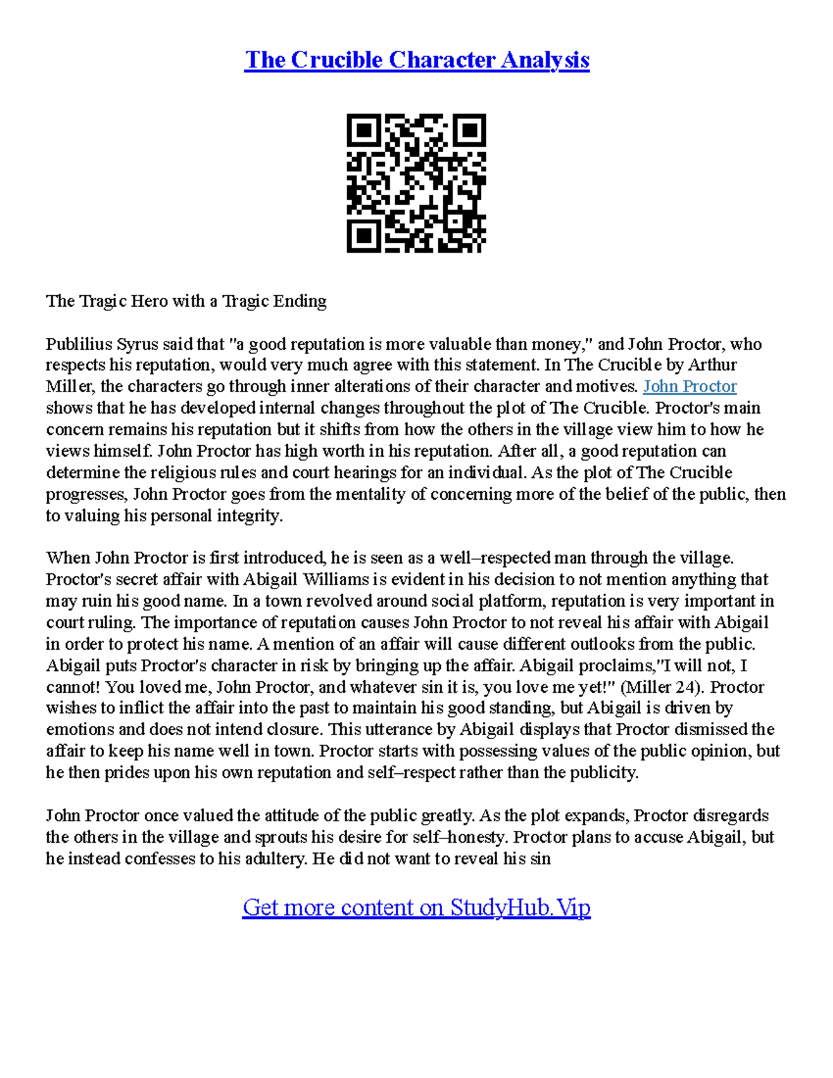 The Crucible Character Analysis Essay - The Crucible Character Analysis ...