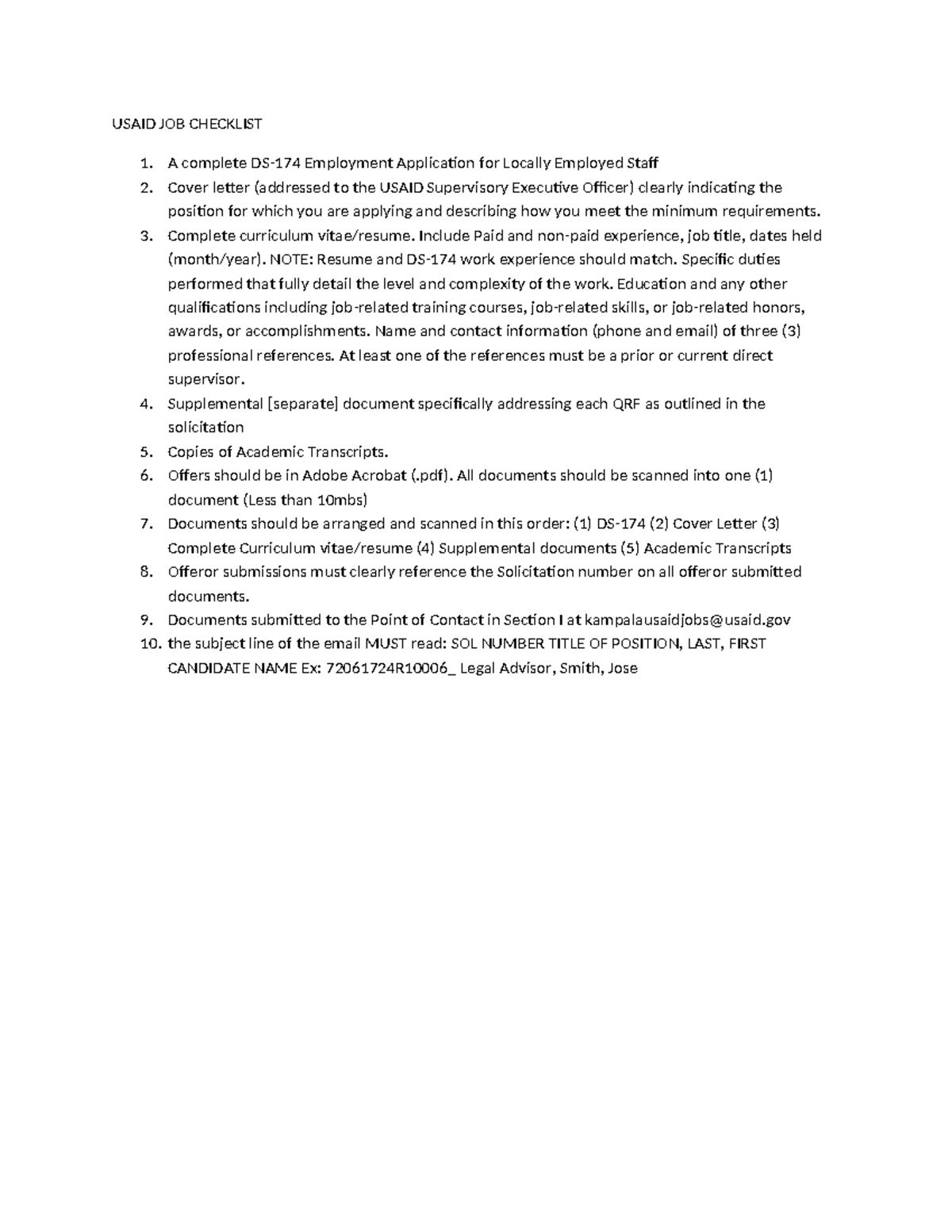 Usaid JOB Checklist - USAID JOB CHECKLIST A complete DS-174 Employment ...