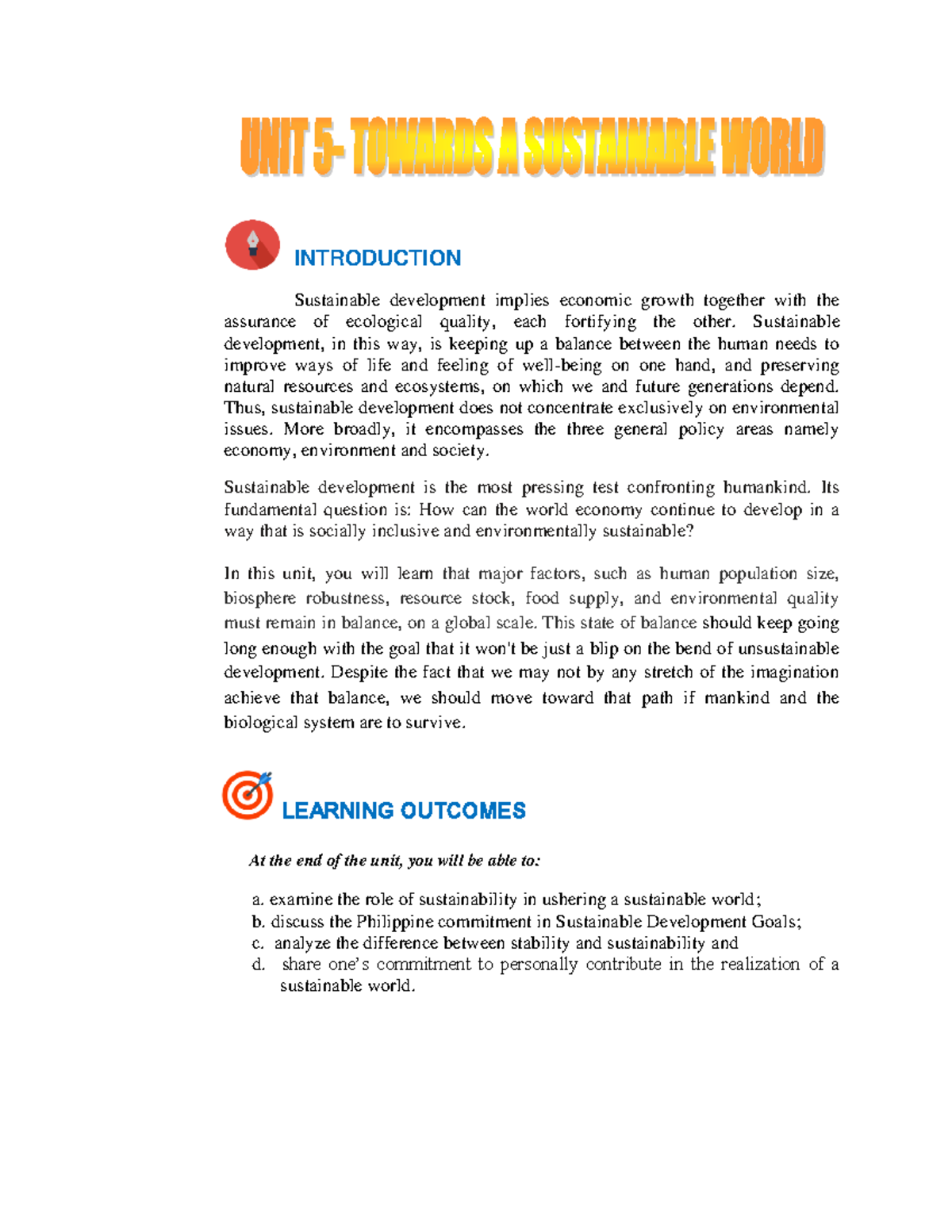 UNIT 5 Final Globalization 1 - INTRODUCTION Sustainable development ...