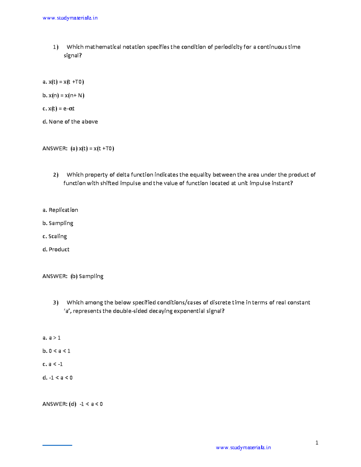 EC8352 Signals and Systems 01 - 1 Which mathematical notation specifies the condition of ...