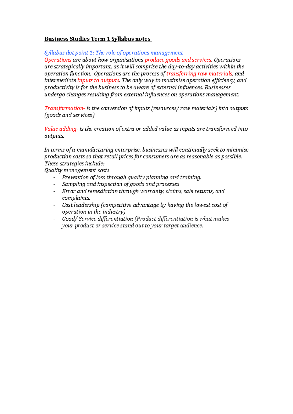 Business Studies term 1 summary notes - Business Studies Term 1 ...