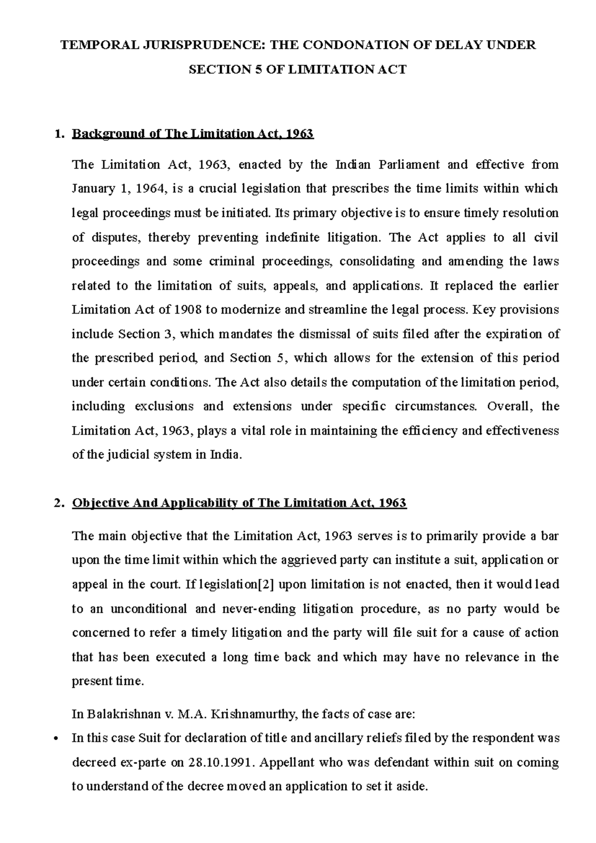 Condonation of delay under section 5 of limitation act Revised - TEMPORAL JURISPRUDENCE: THE ...