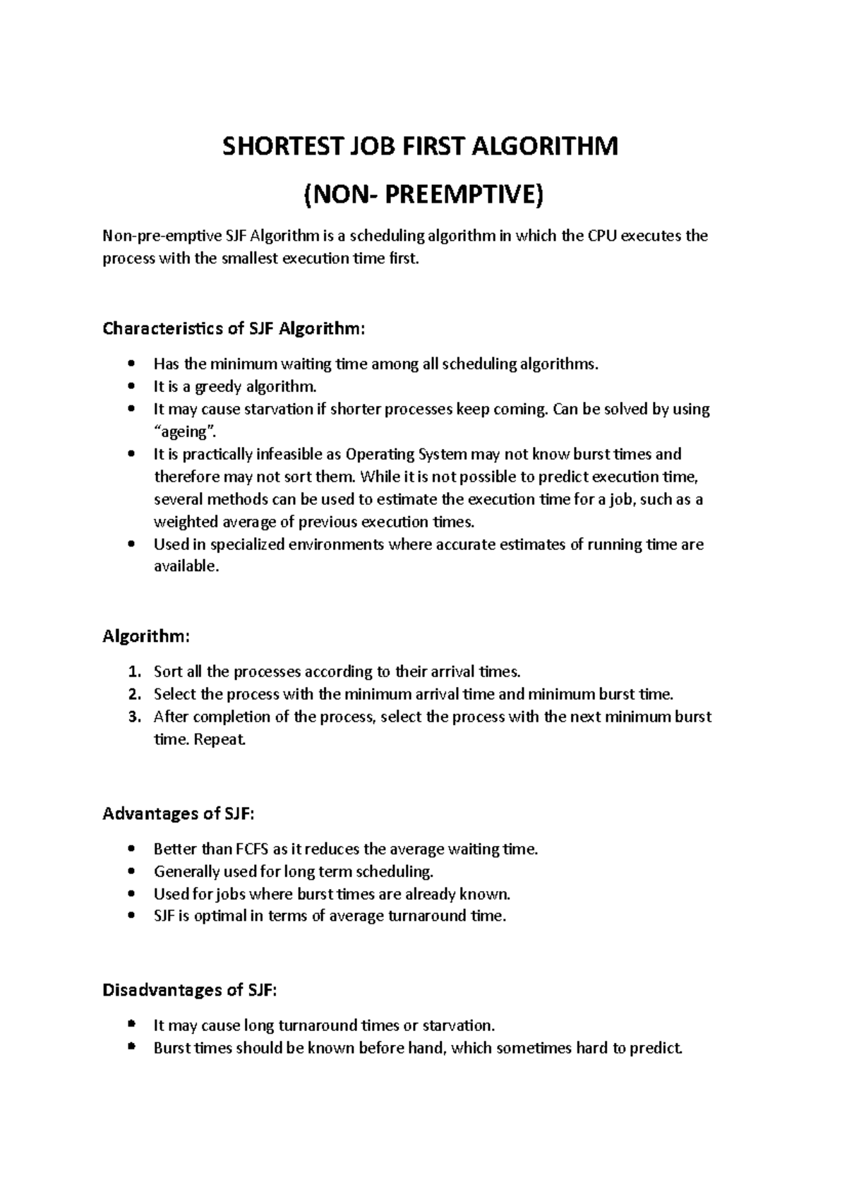 Cse316 Non Preemptive Sjf Shortest Job First Algorithm Non Preemptive Non Pre Emptive Sjf 1586
