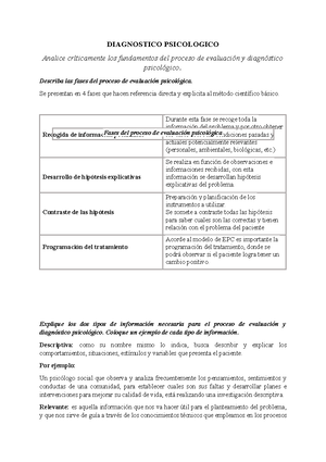 Diagnóstico psicológico - Comprende el diagnóstico psicológico, así ...