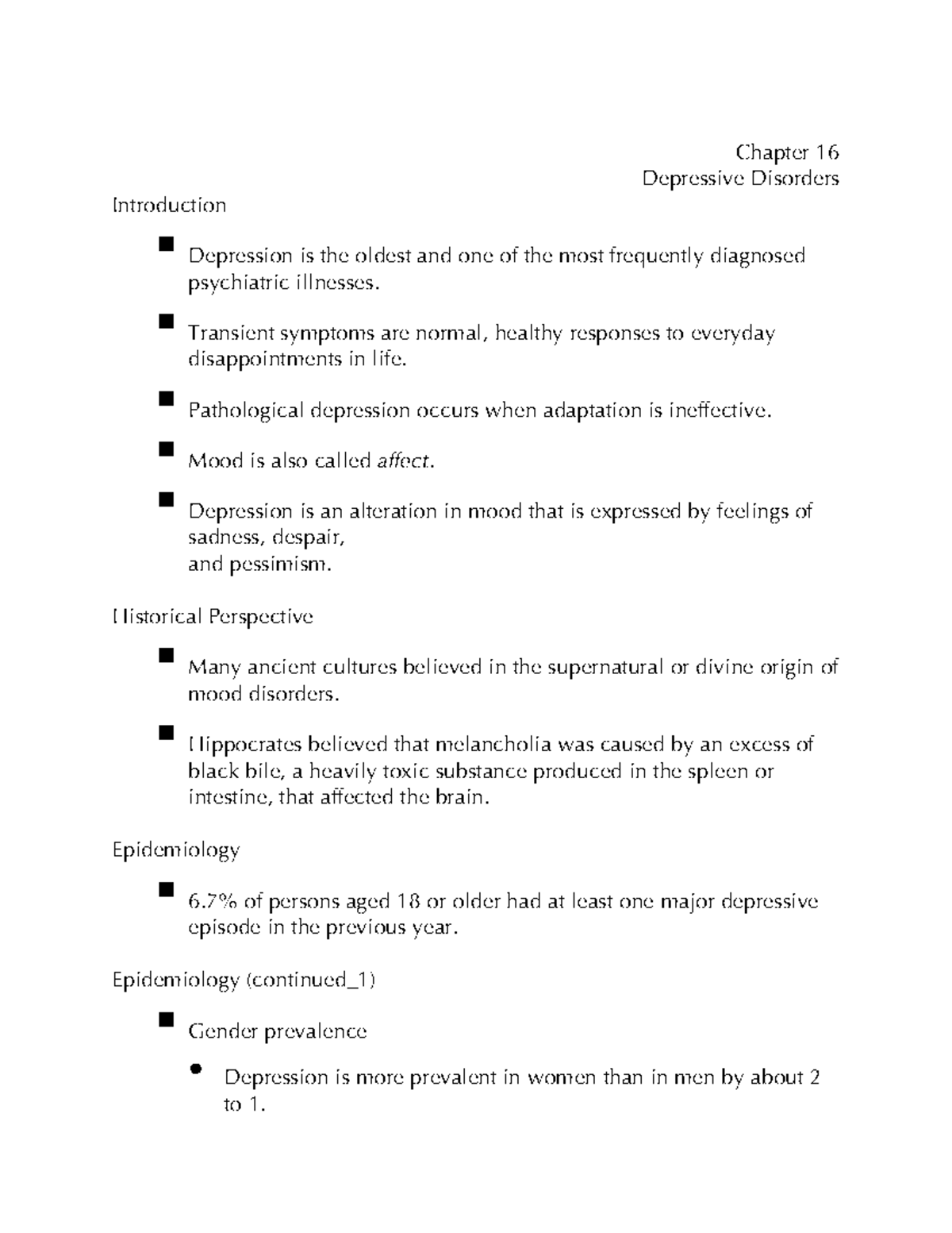 Ch16 - notes - Chapter 16 Depressive Disorders Introduction ...