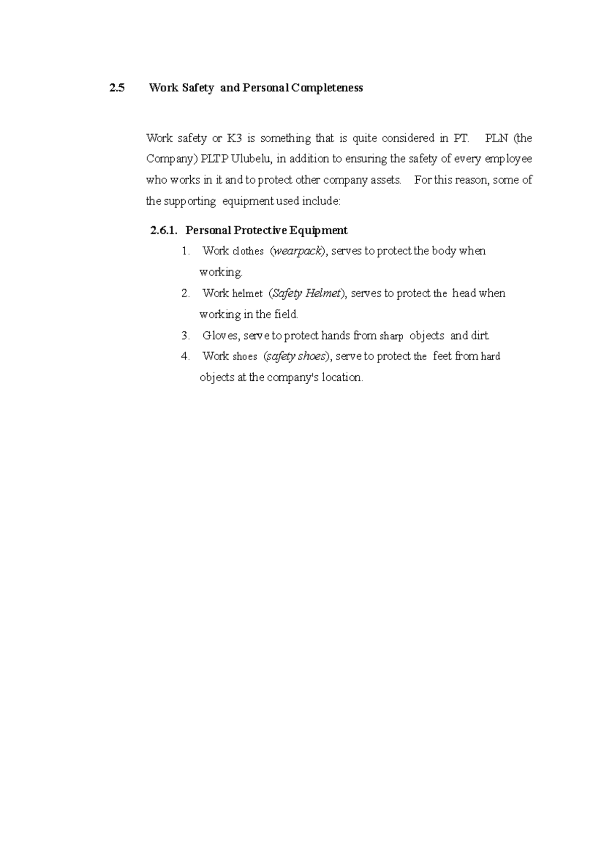 Work Safety and Personal Completeness - PLN (the Company) PLTP Ulubelu ...