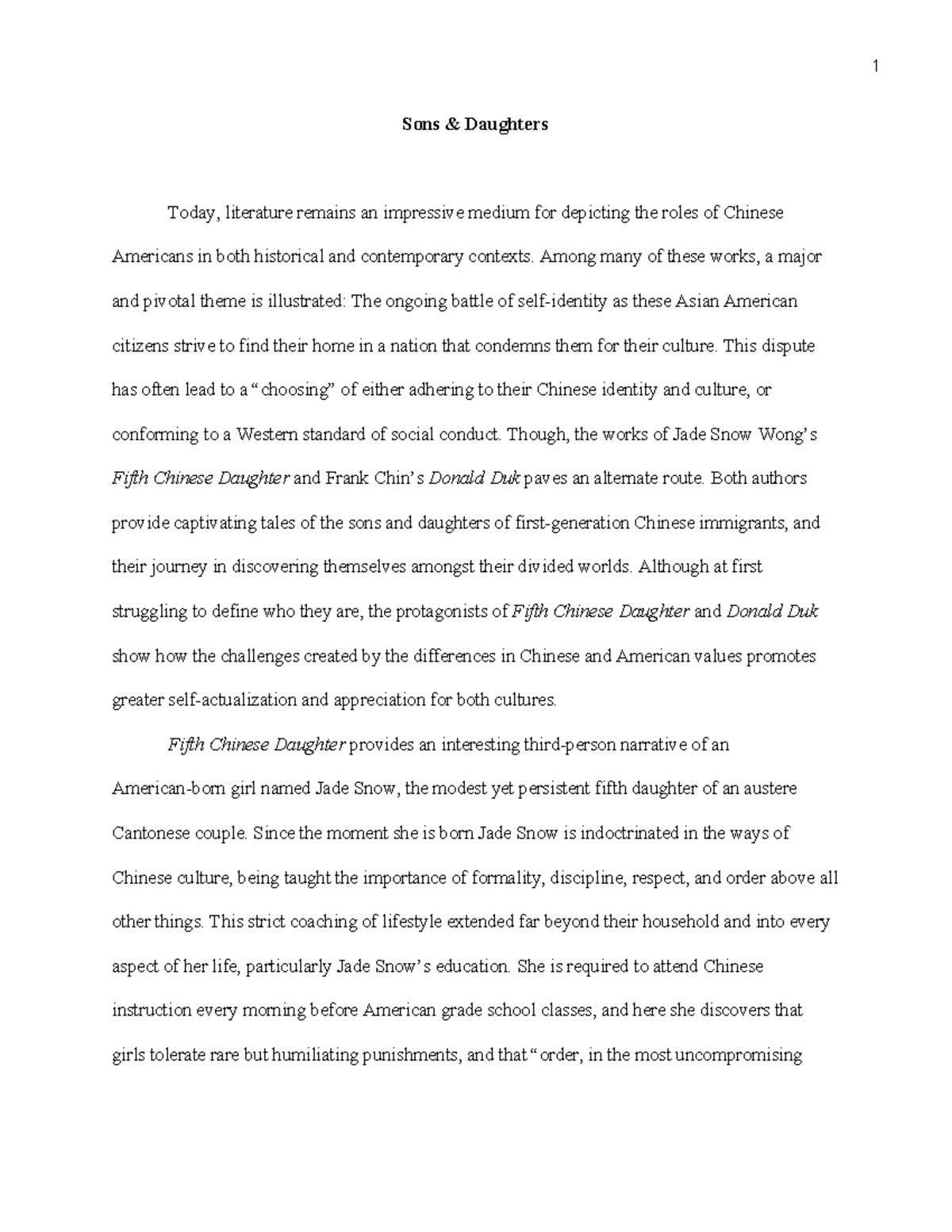 Sons and Daughters Essay - Sons & Daughters Today, literature remains ...