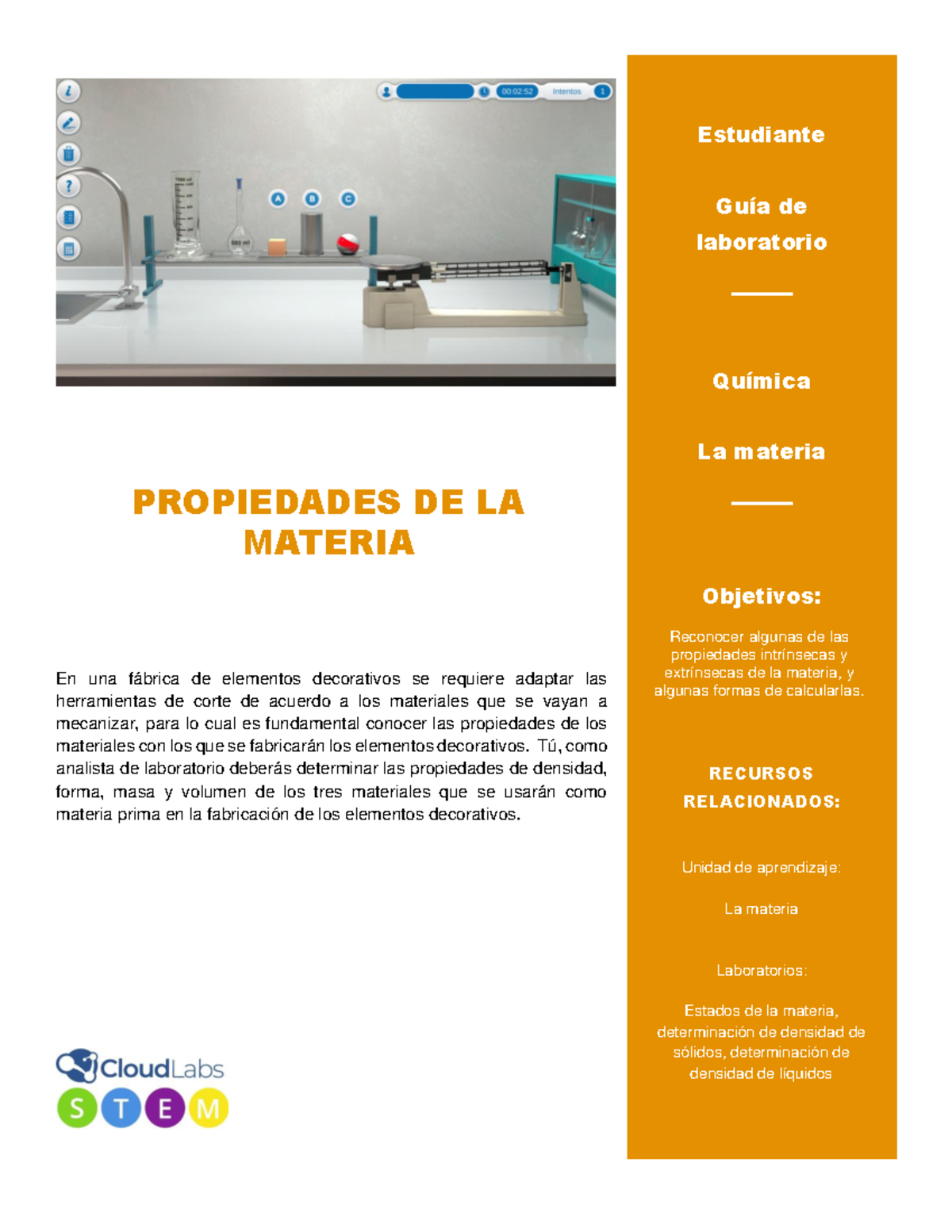1. Laboratorio virtual Propiedades de la materia - Estudiante - En una ...