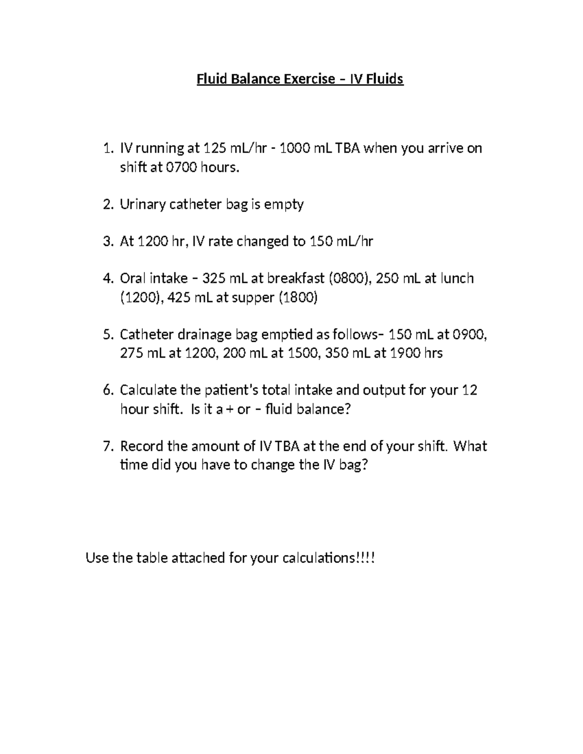 Print Fluid Balance Exercise - Fluid Balance Exercise – IV Fluids 1. IV ...