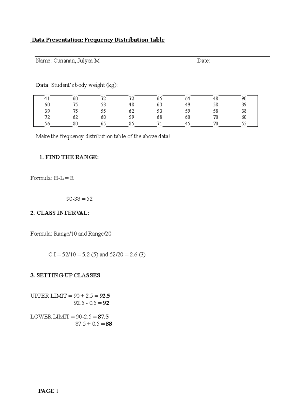 Frequency Distribution- Activity 6 - Data Presentation: Frequency ...