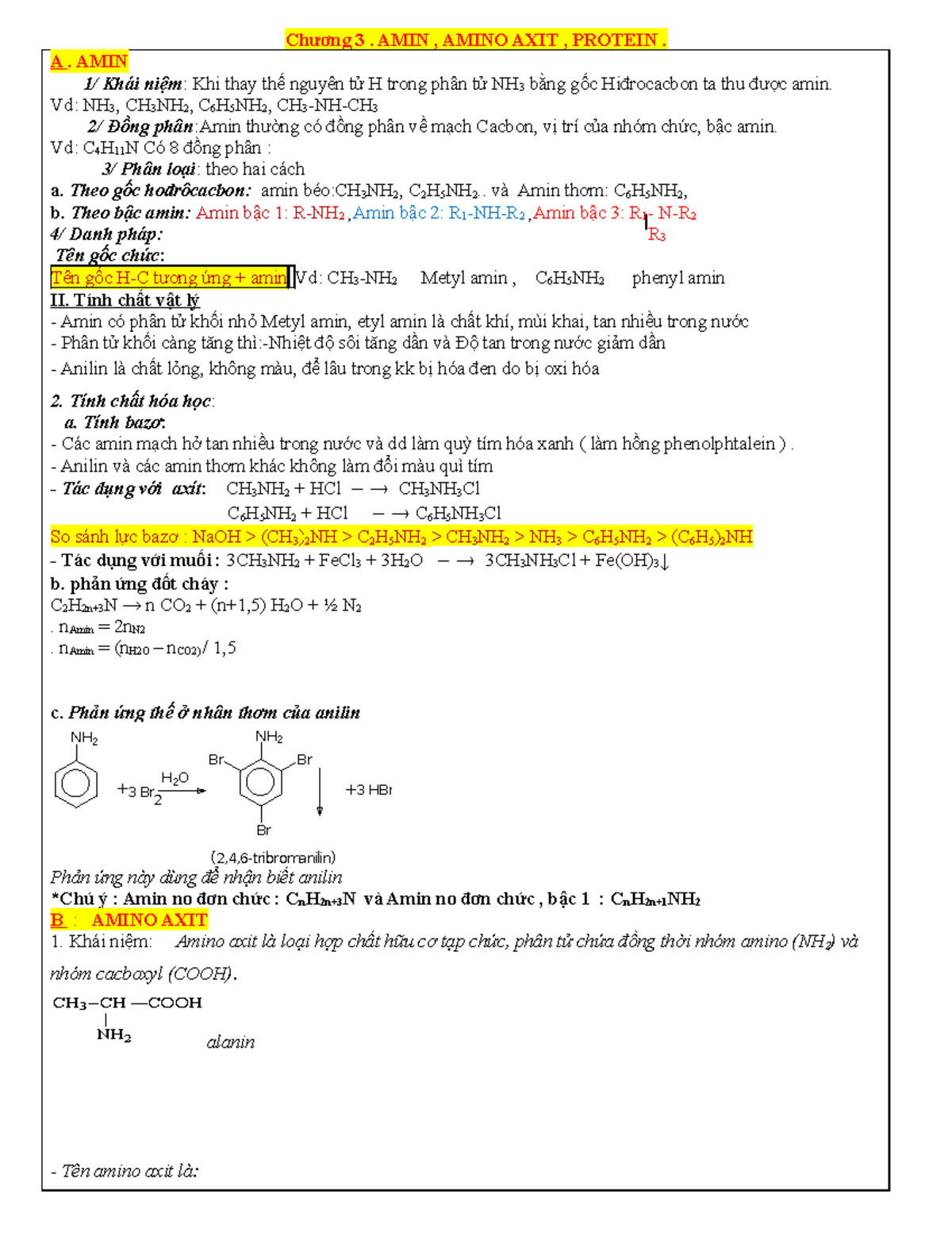 Phần 3- AMIN - Aminoaxit- Peptit- Protein - Chương 3. AMIN , AMINO AXIT ...